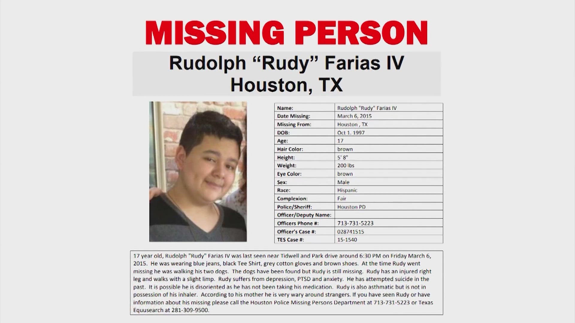 Rudy Farias found: Missing Houston, TX teen found 8 years later | wtsp.com
