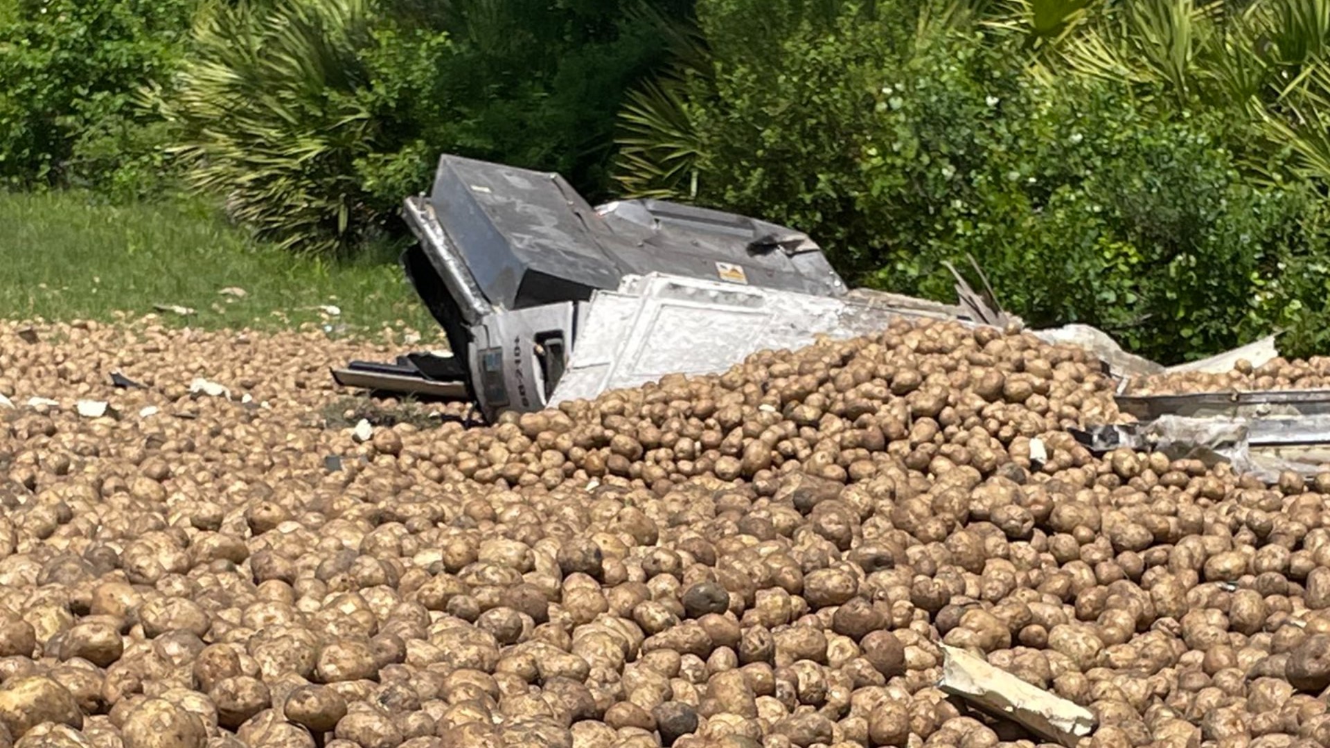 Tractor trailer spills truckload of potatoes on I-95 | wtsp.com
