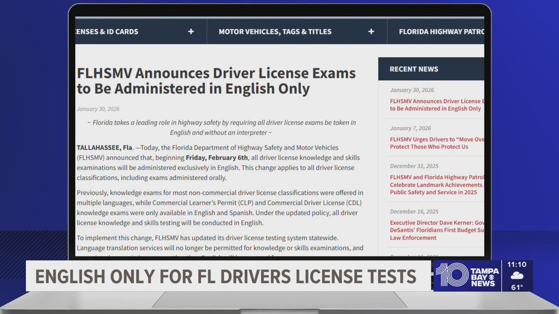 Florida Driver's License exams to be given only in English | wtsp.com