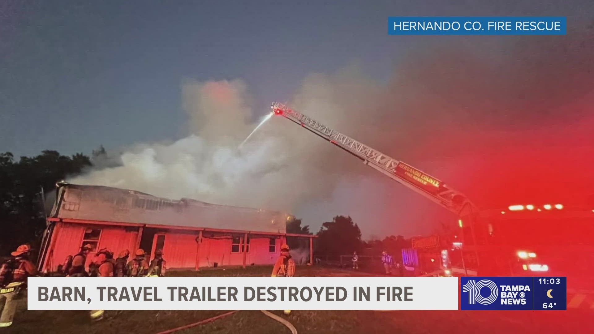 Barn and travel trailer destroyed during a fire in Brooksville | wtsp.com