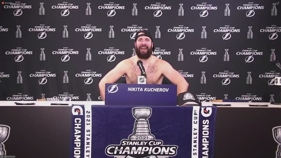 WATCH: Nikita Kucherov's shirtless Stanley Cup press conference | wtsp.com