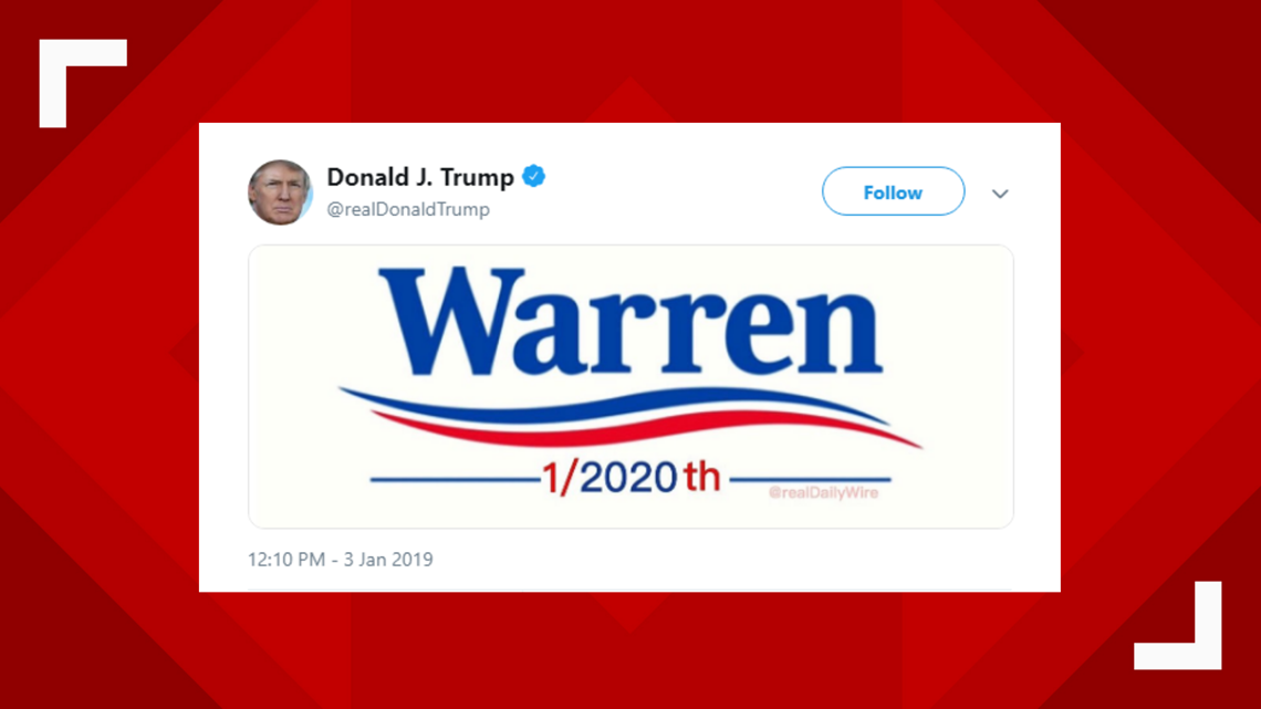 Trump tweets meme mocking Elizabeth Warren's 2020 presidential bid ...