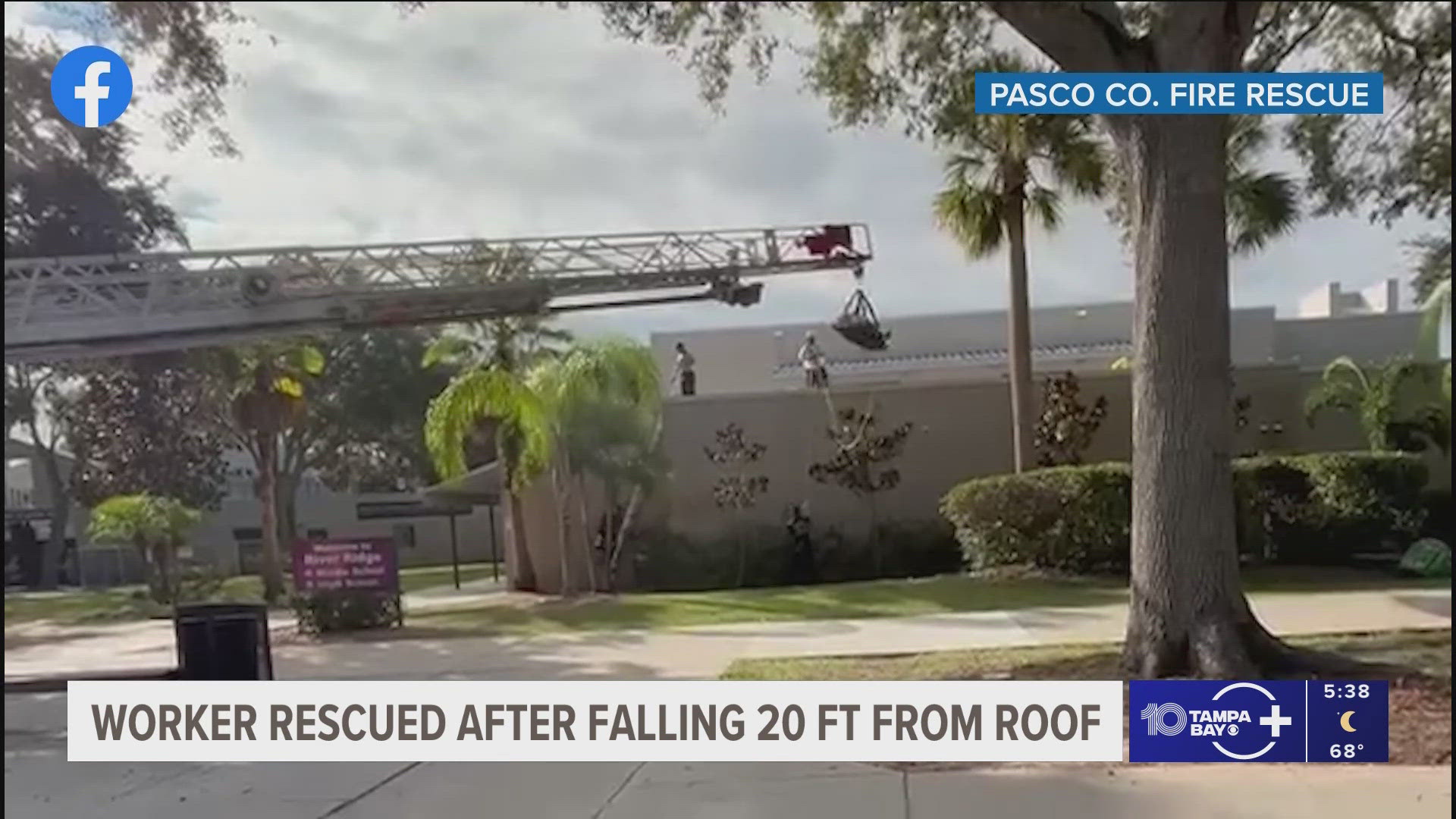 Roofer rescued after 20-foot fall at Pasco County school | wtsp.com