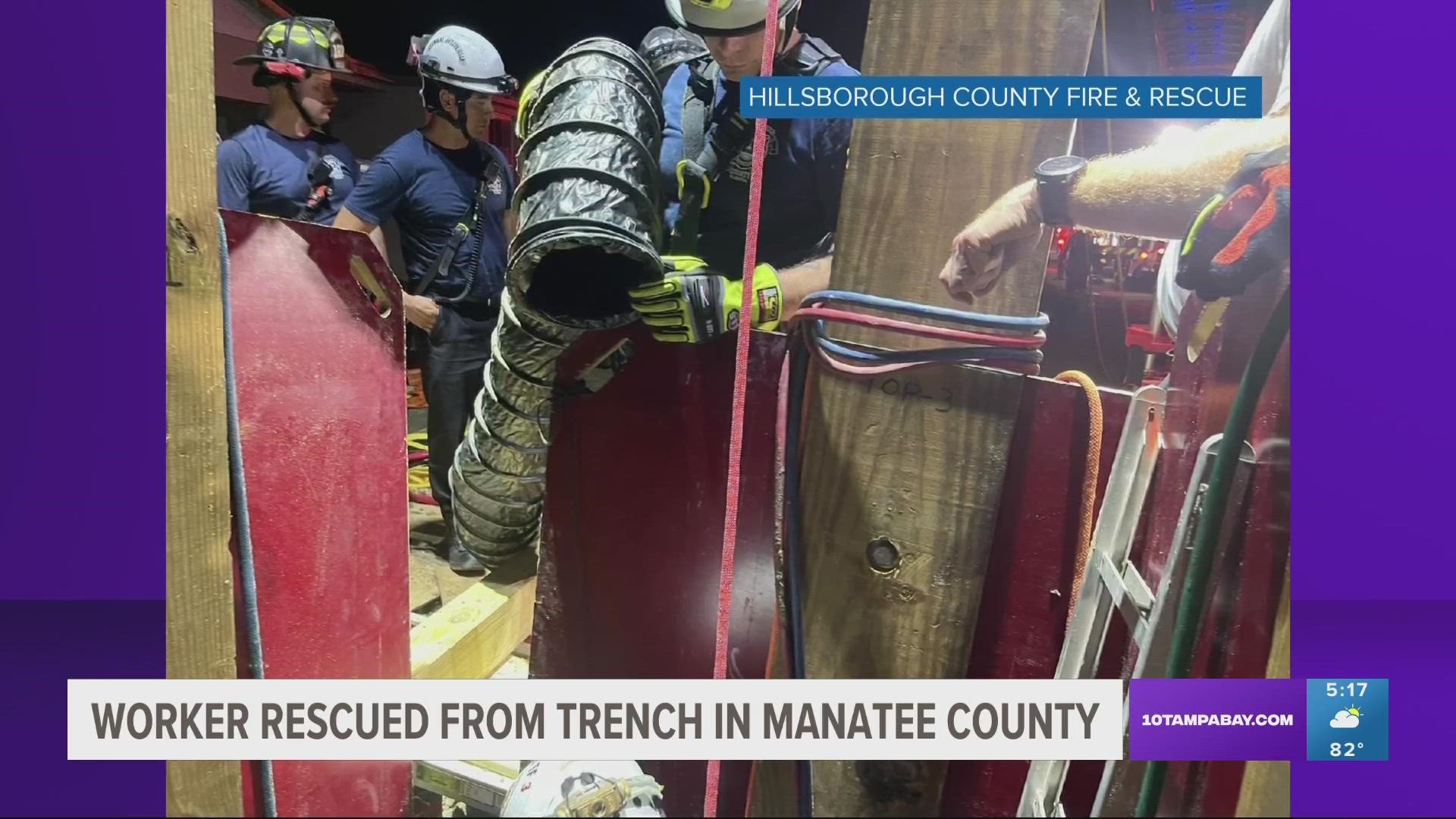 Worker gets stuck in trench working on Manatee County sewer line | wtsp.com