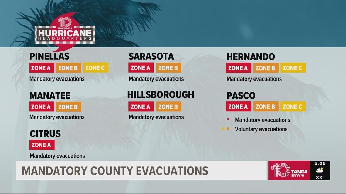 Tampa Bay-area evacuations for Hurricane Ian: See county-by-county list | wtsp.com