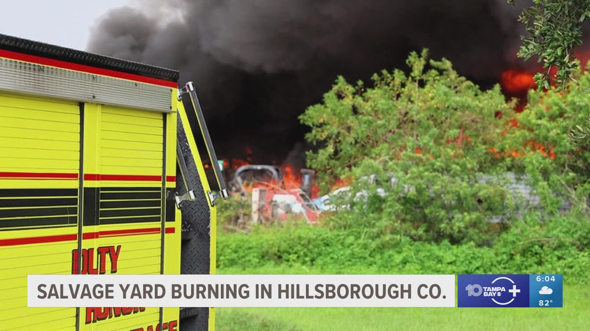 HCFR: Large two-alarm fire at Tampa salvage yard sends 1 to trauma ...