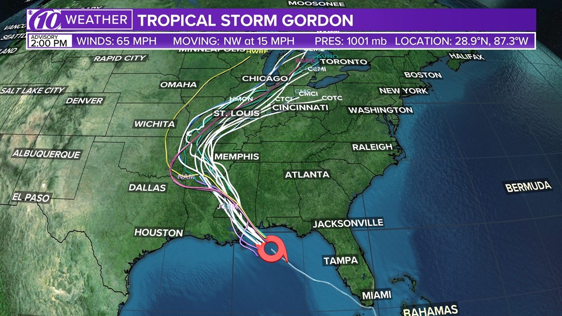 Tropical Storm Gordon tracks toward central Gulf coast; landfall ...