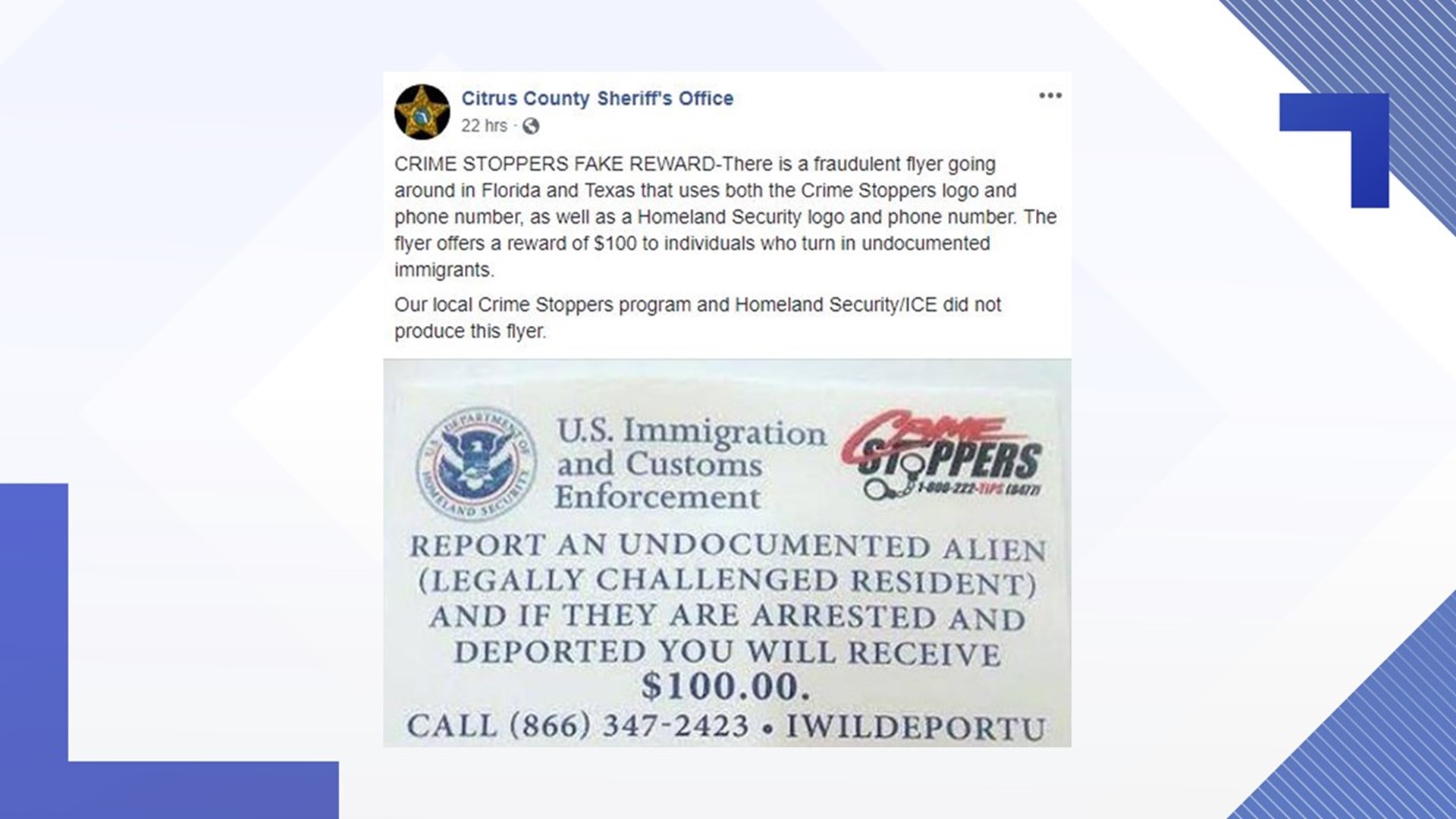 Fake flyer claims to pay $100 for reporting 'an undocumented alien ...