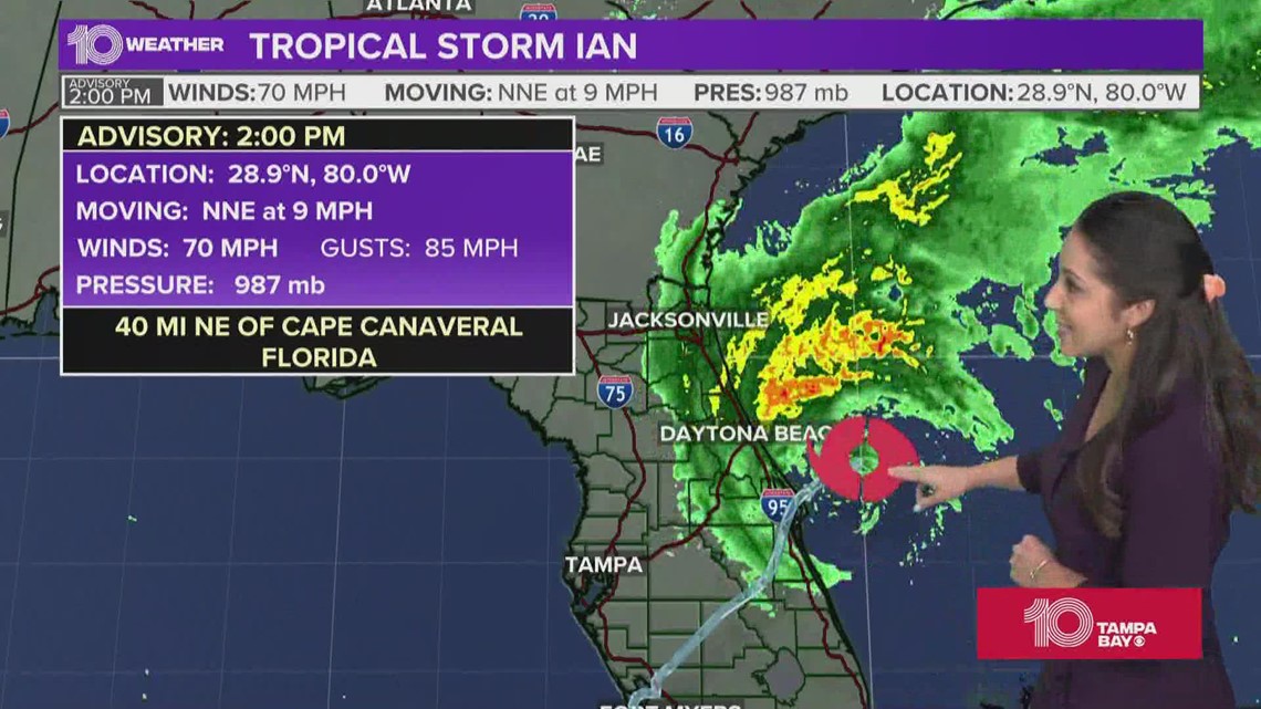 2 p.m. Thursday | Tropical Storm Ian packing 70 mph wind speeds off the ...