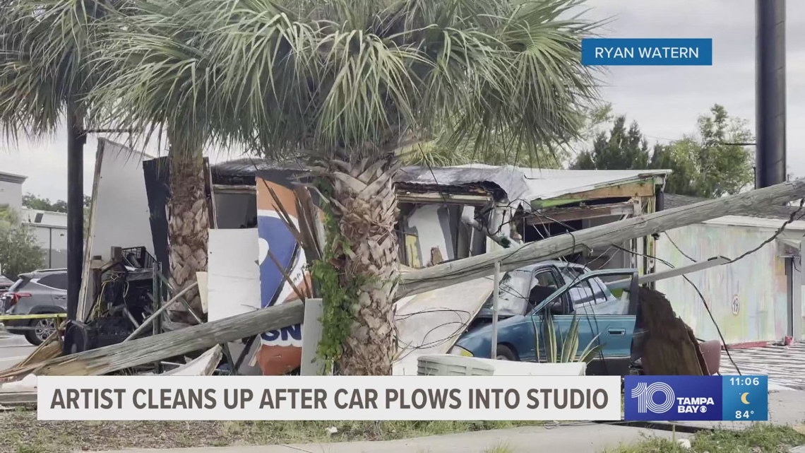 Pasco County business cleans up after car plows into studio | wtsp.com