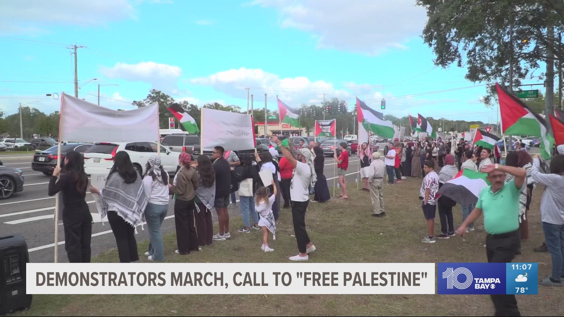 Large crowd marches to front gates of USF for Gaza rally | wtsp.com