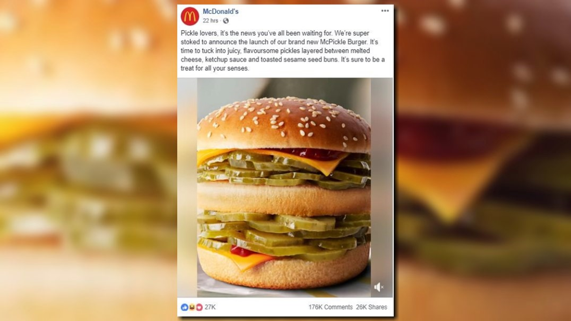 McDonald's announces McPickle burger for April Fools' Day | wtsp.com
