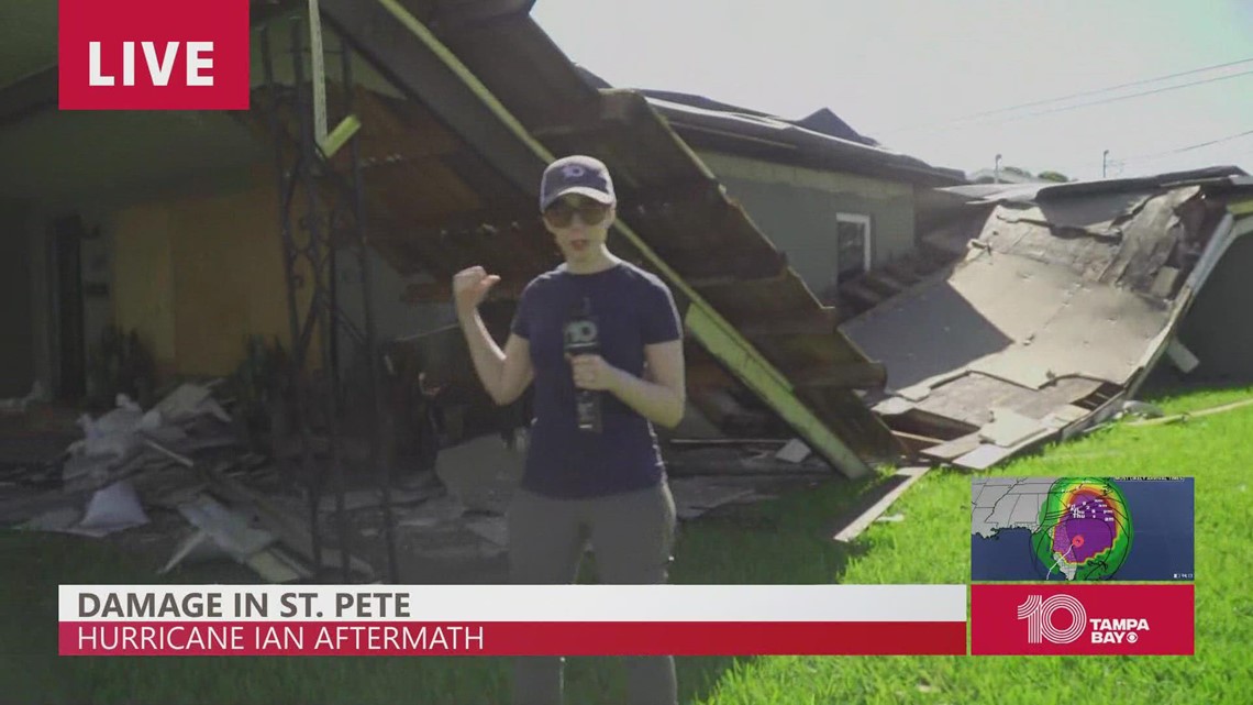 Roof of covered patio in St. Petersburg damaged from Hurricane Ian ...