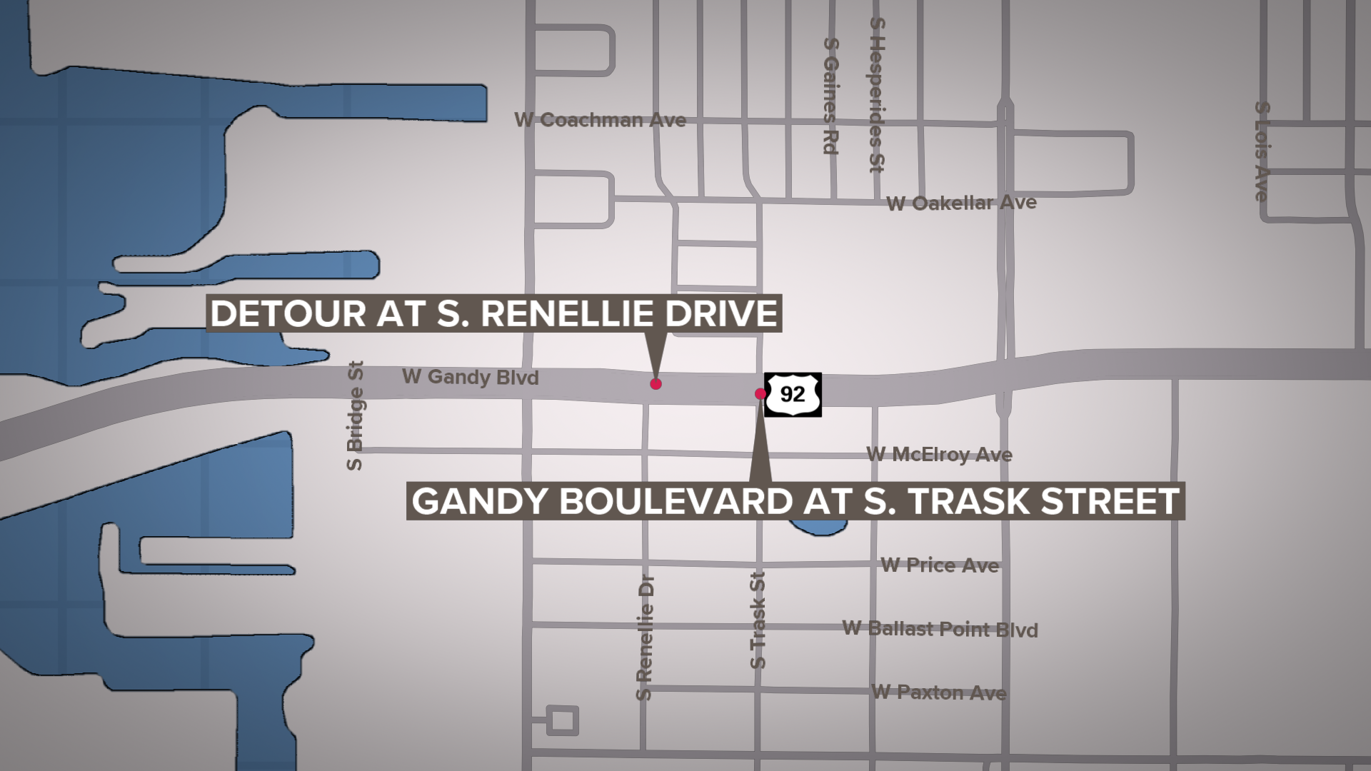 Turn lane from Gandy to Trask street to close | wtsp.com