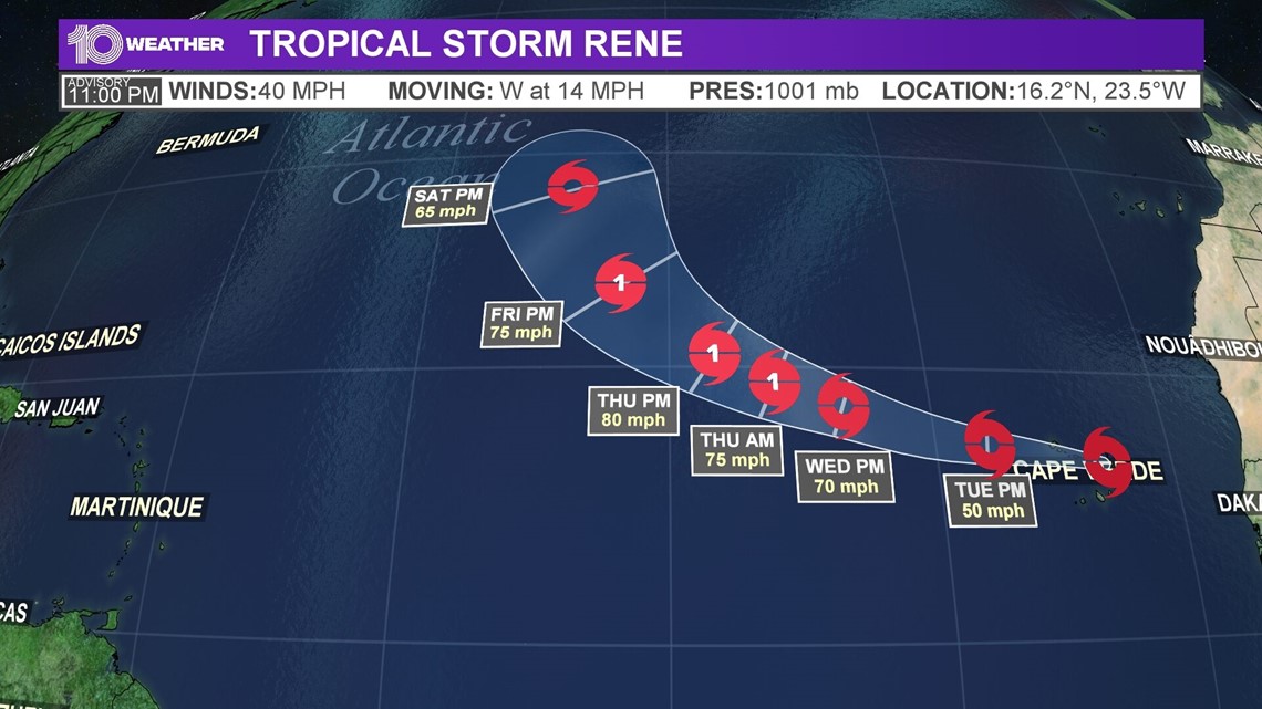 NHC latest: Tropical Storm Rene forms in the Atlantic | wtsp.com