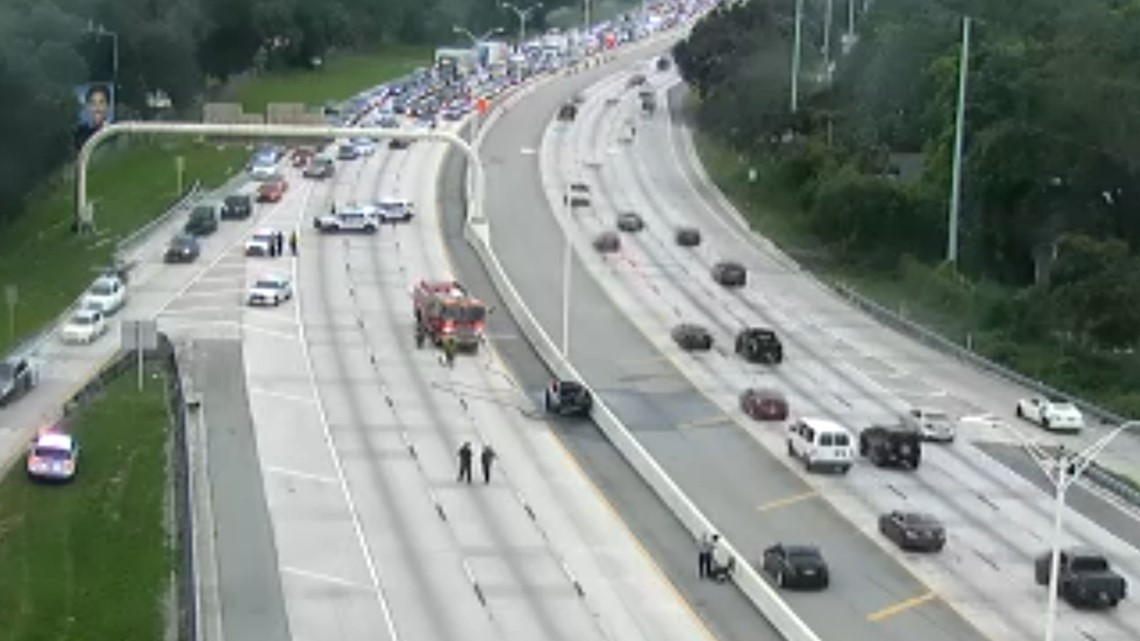 Car fire on I-275 North in Tampa temporariliy shut down all lanes ...