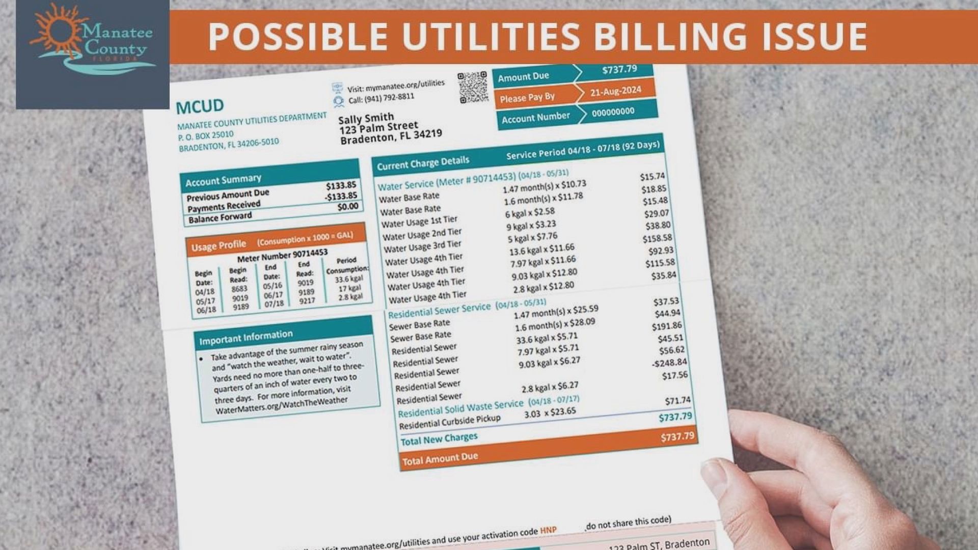 Manatee County Utilities high water bill error | wtsp.com
