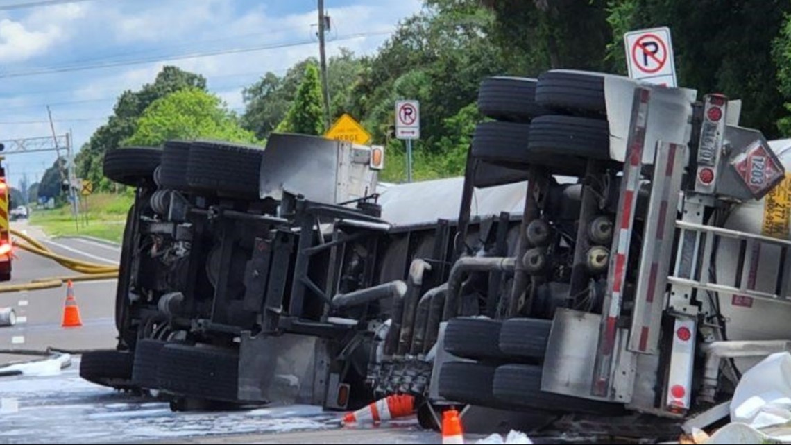 Tanker truck overturned after driver loses control | wtsp.com