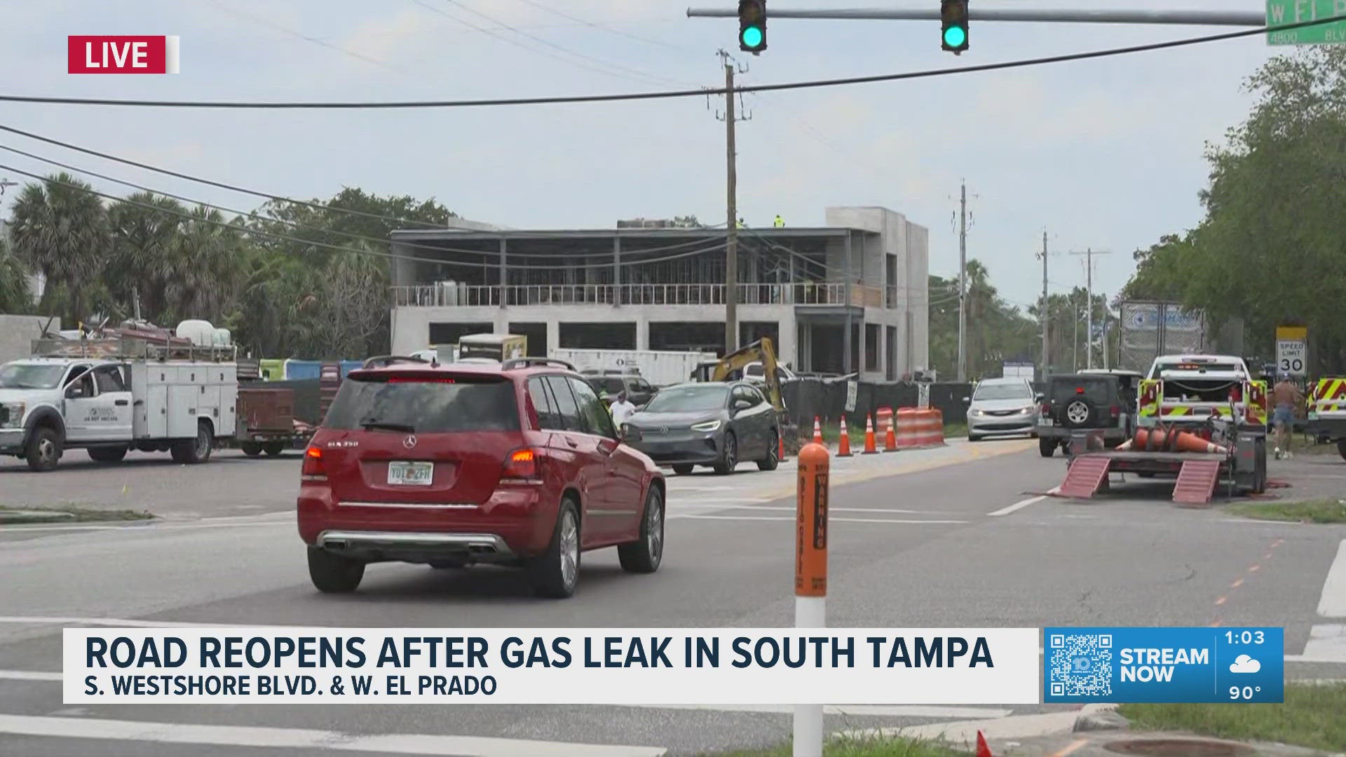 Gas leak that shutdown a South Tampa road is now fixed | wtsp.com