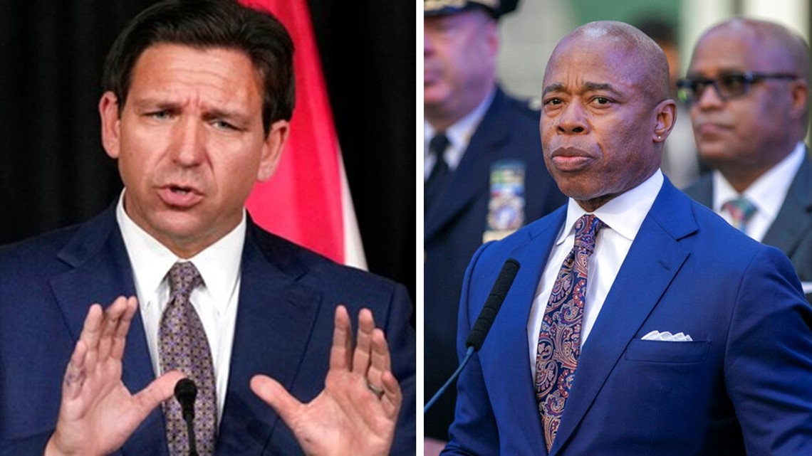 NYC mayor Eric Adams fires shots at DeSantis during visit | wtsp.com