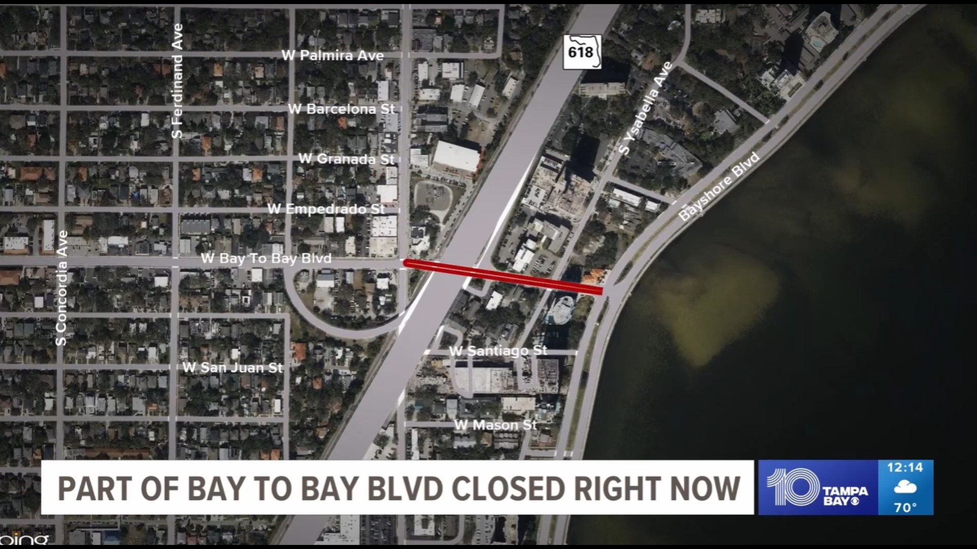 Bay to Bay Boulevard closes in Tampa because of construction | wtsp.com