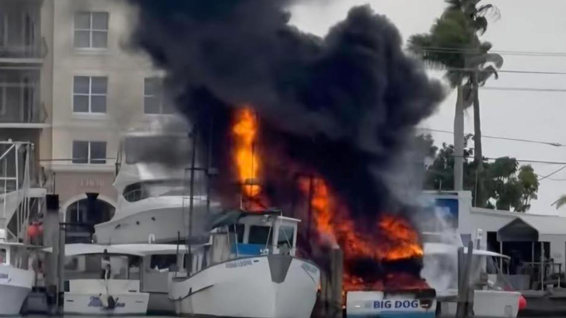 WATCH: Boat fire sends plume of smoke into the air near Madeira Beach ...