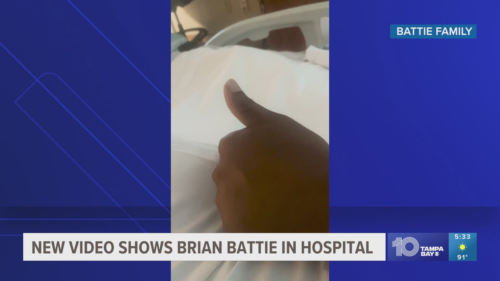 Auburn running back Brian Battie gives thumbs up from hospital as he ...