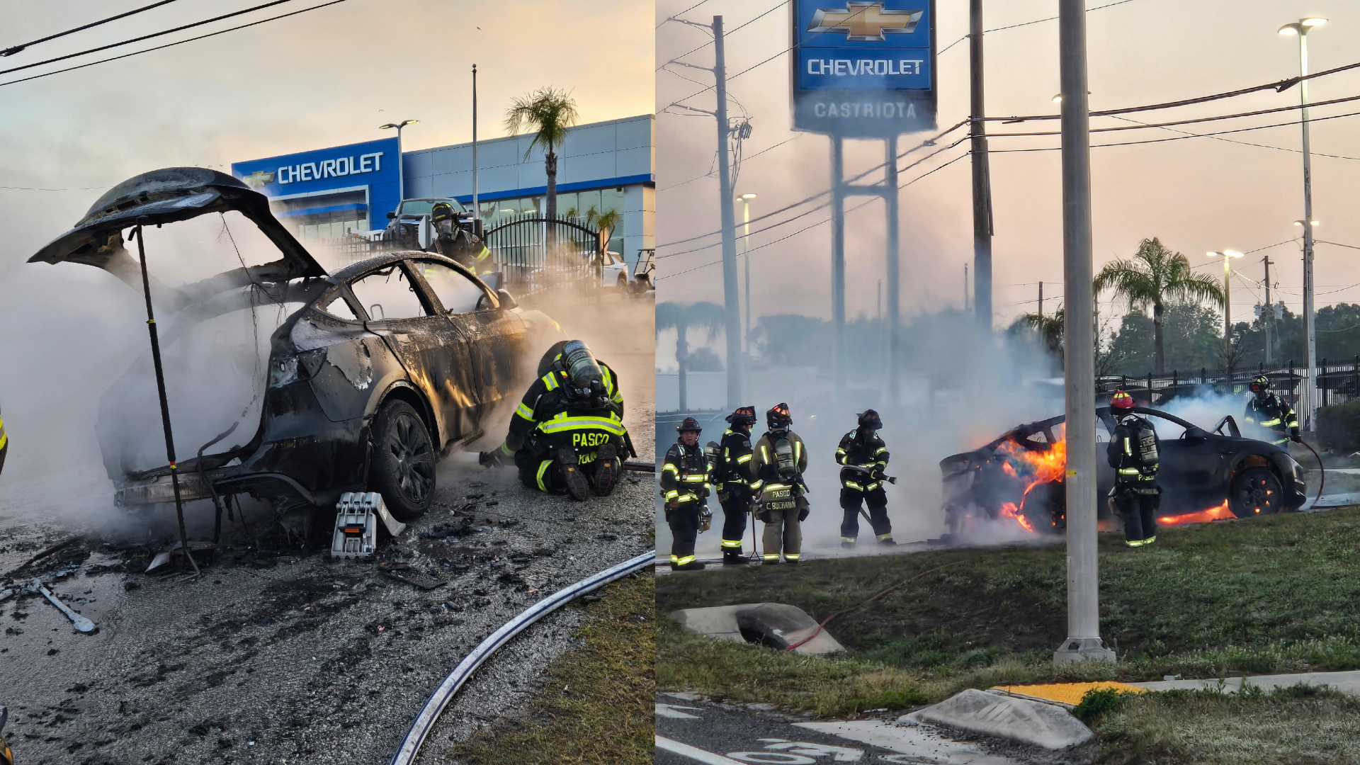 Tesla catches fire after crash in Pasco County | wtsp.com