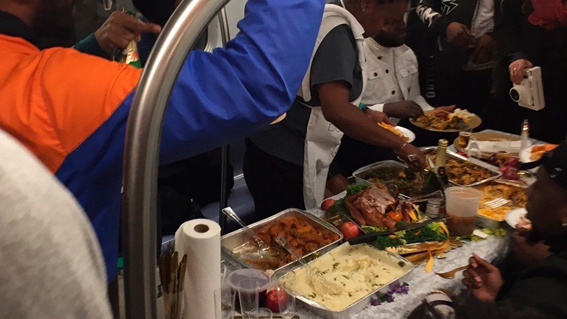 New York commuters enjoy Thanksgiving feast on subway | wtsp.com