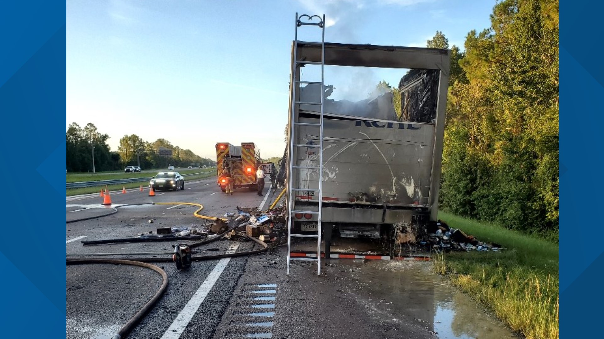 Tractor trailer catches on fire on I-75 in Hillsborough County | wtsp.com