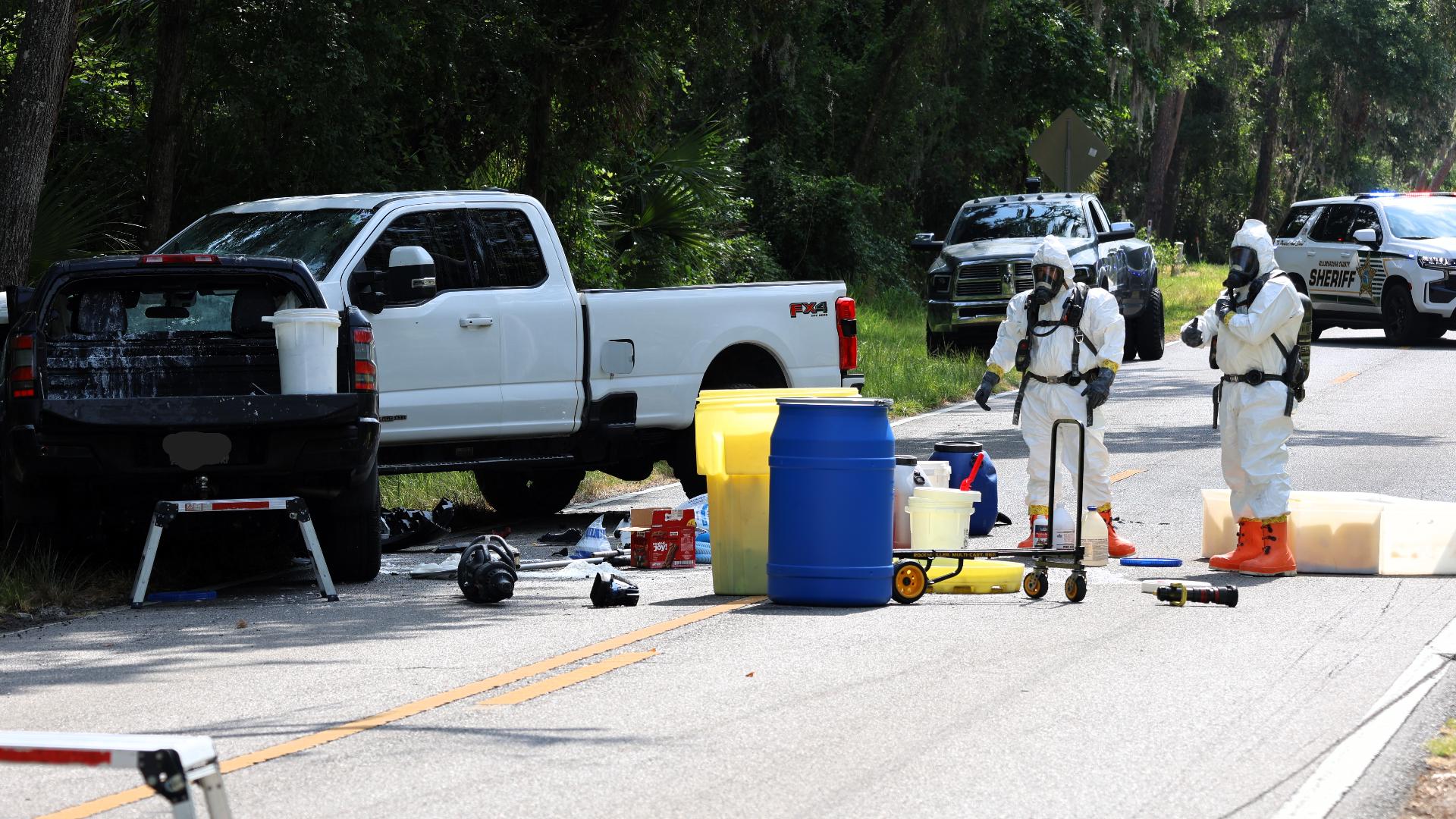 Hazardous chemicals spill onto road after crash in Hillsborough | wtsp.com