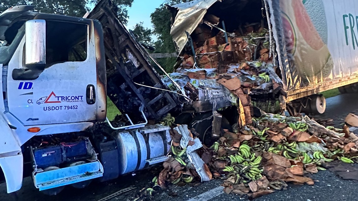 FHP: Banana carrying semi-truck catches fire on I-75 | wtsp.com