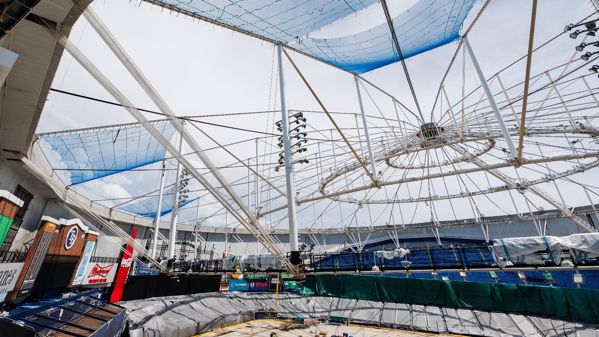 Photos show Tropicana Field roof repairs following Hurricane Milton ...