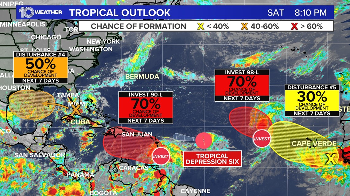 Tropical weather outlook shows 4 areas worth watching: NHC | wtsp.com