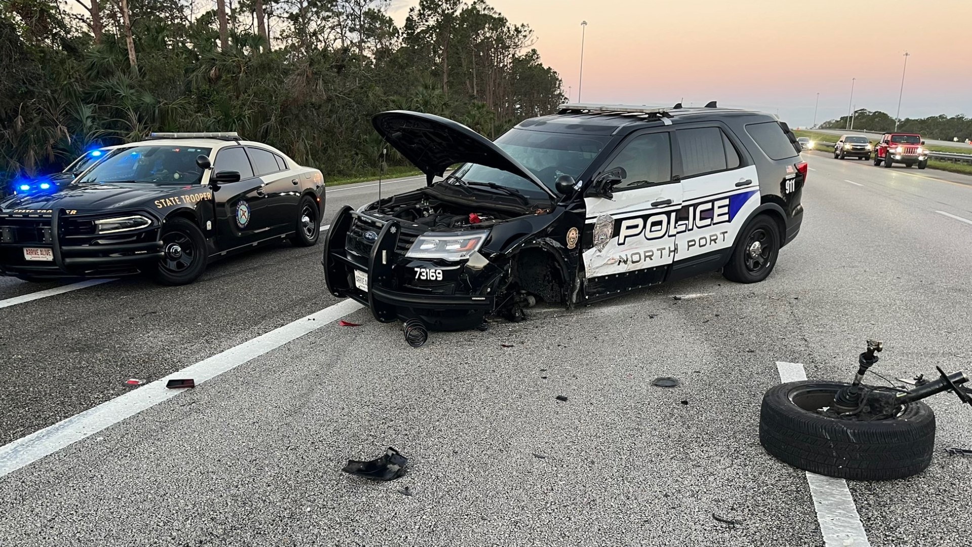 Officials: Woman hit North Port police car while driving on I-75 | wtsp.com