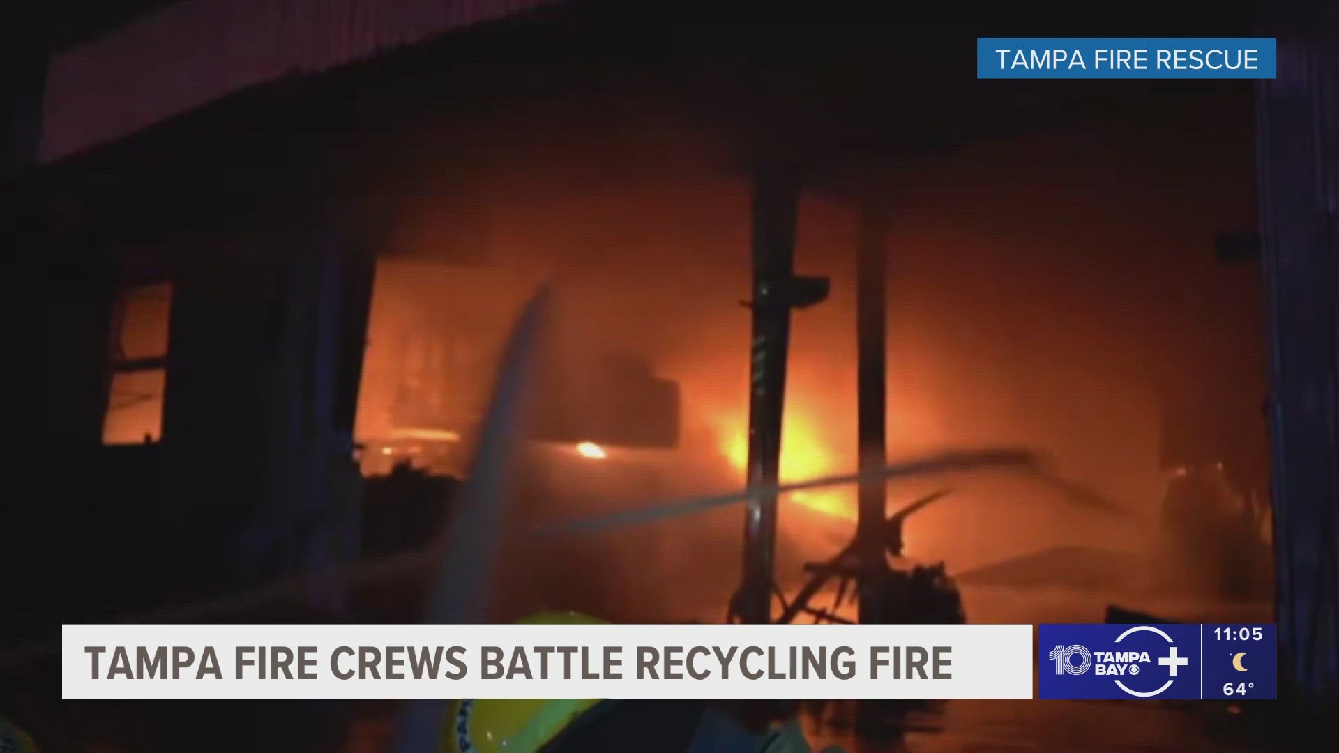 Tampa Fire Rescue crews get flames under control at a recycling ...