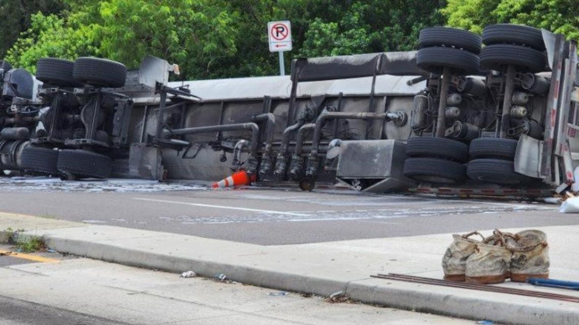 Tanker truck overturned after driver loses control | wtsp.com