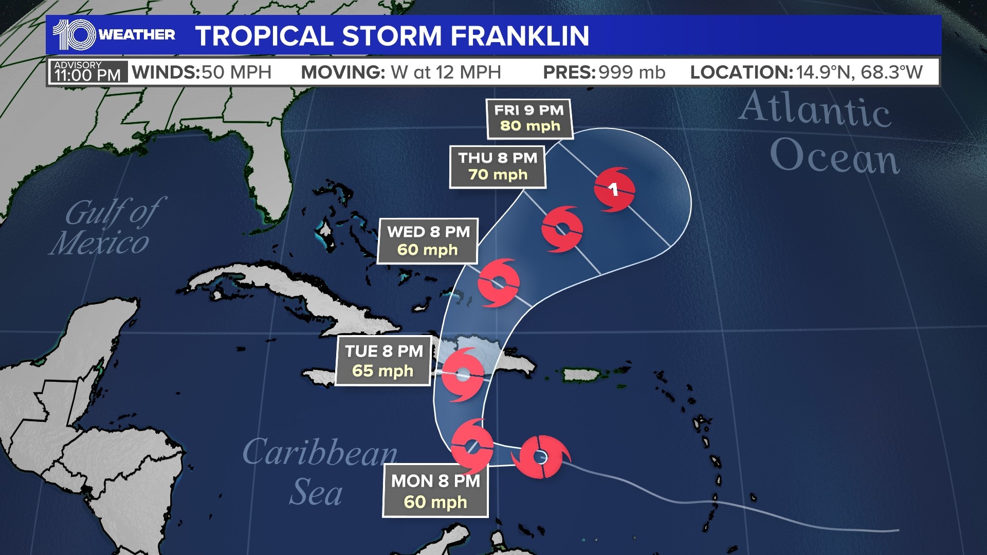 NHC: Tropical Storm Franklin maintains strength | wtsp.com