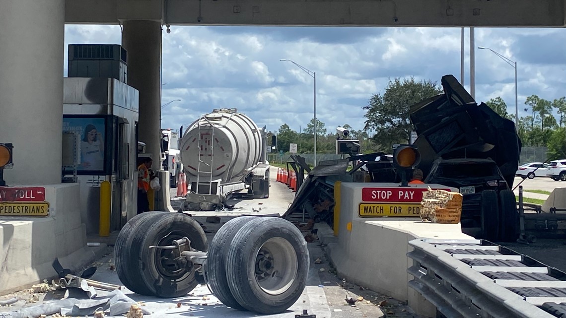 FHP: Semi-truck crashes into toll plaza, car in Collier County | wtsp.com