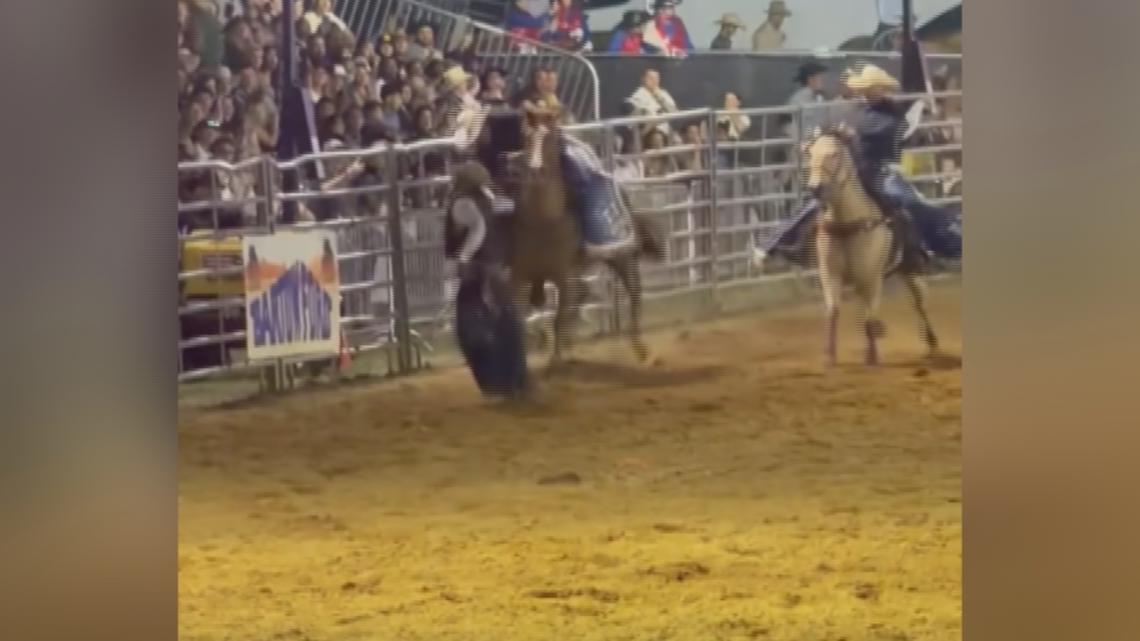VIDEO: Tampa Bay Rodeo competitor run over by horses while exciting the ...