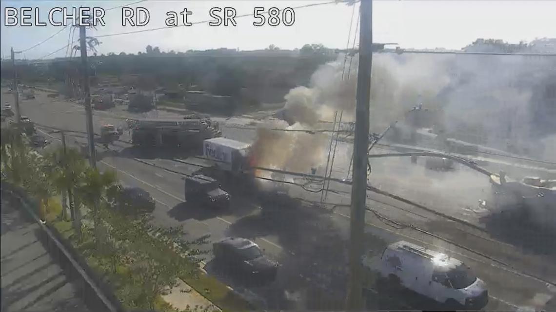 FedEx truck catches fire on Pinellas County roadway | wtsp.com