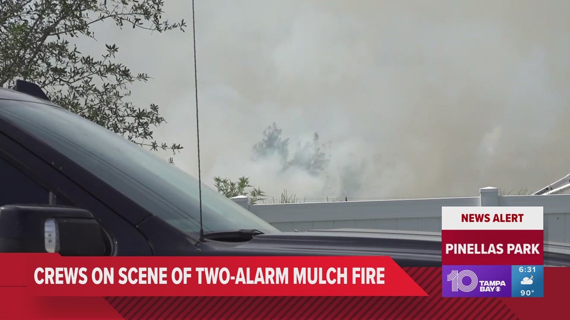 Crews work to contain large mulch fire in Pinellas Park | wtsp.com