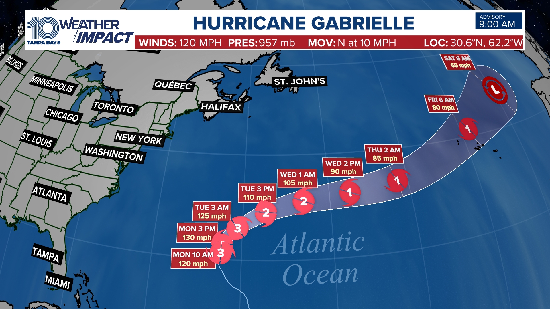 NHC: Hurricane Gabrielle reaches Category 4 strength | wtsp.com