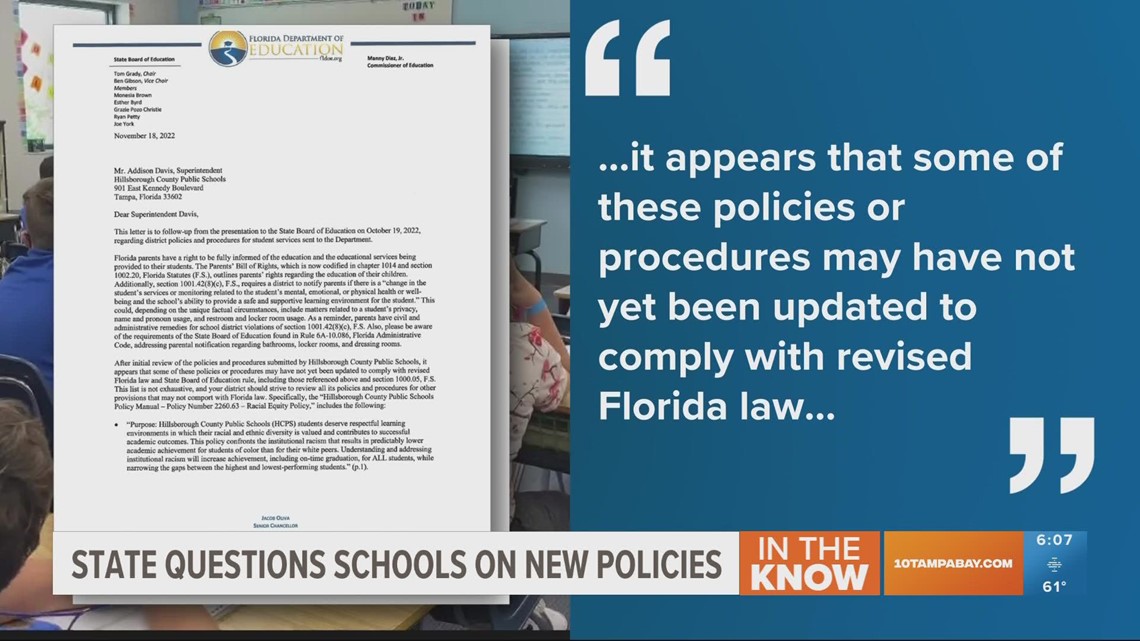 Florida questions Hillsborough County Schools about policies related to ...