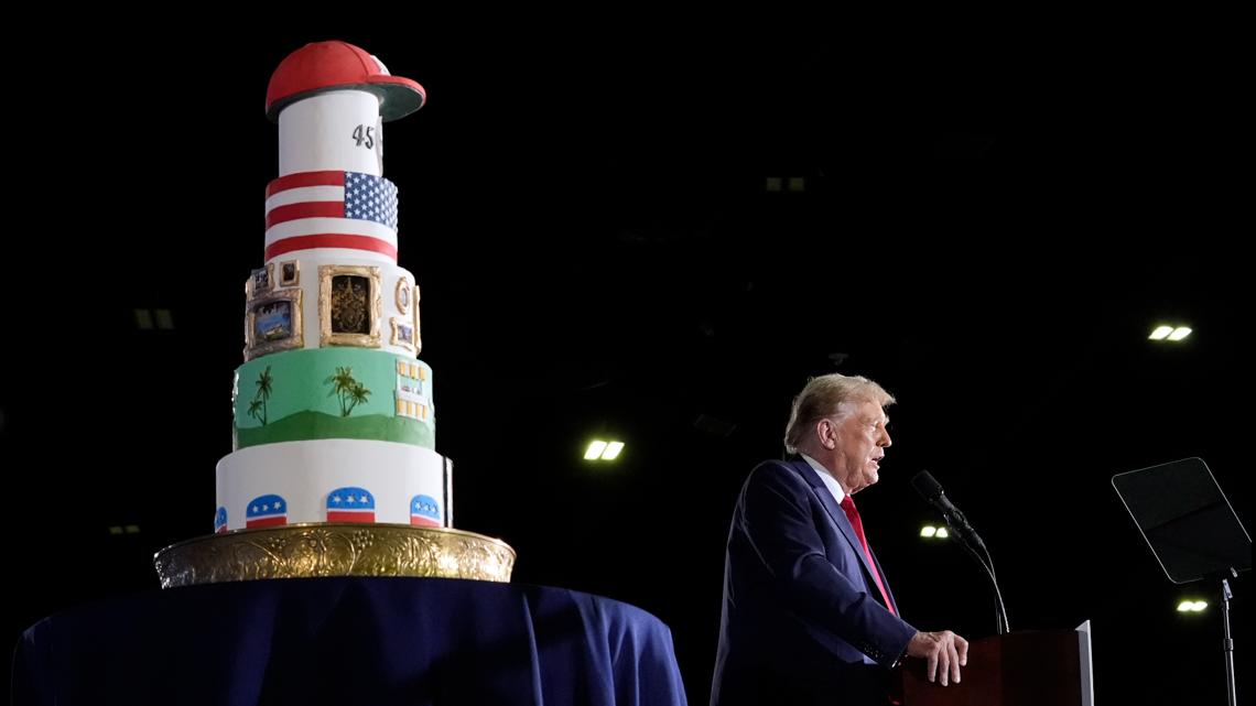 Trump celebrates birthday with 'MAGA' cake, talking campaign | wtsp.com