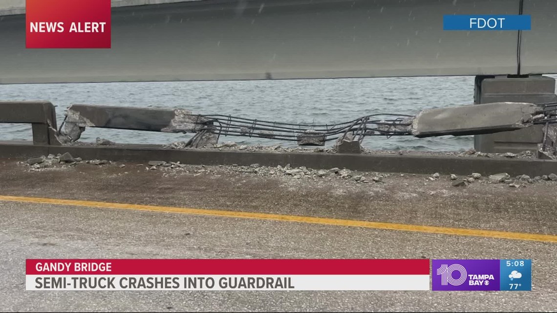 Semi-truck crashes into Gandy Bridge guardrail | wtsp.com