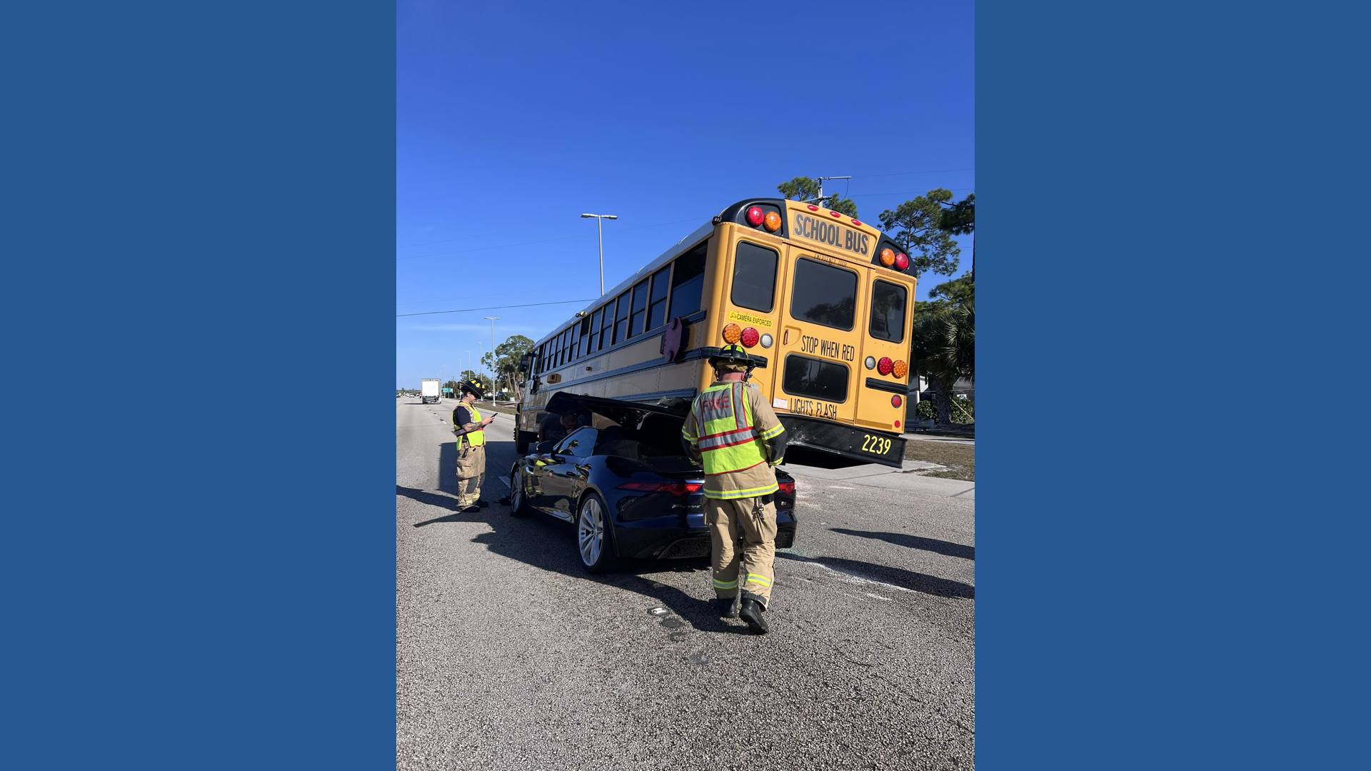 WATCH: Luxury car crashes into Florida school bus, gets wedged ...