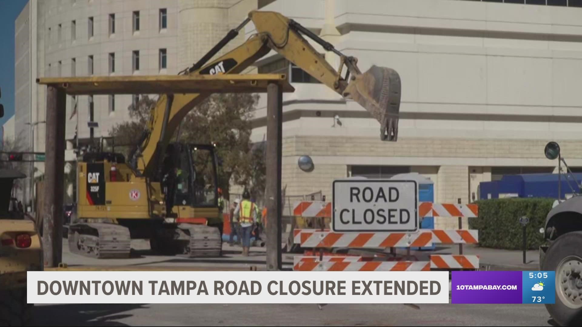 Downtown Tampa road closure extended for 1 week after main break | wtsp.com