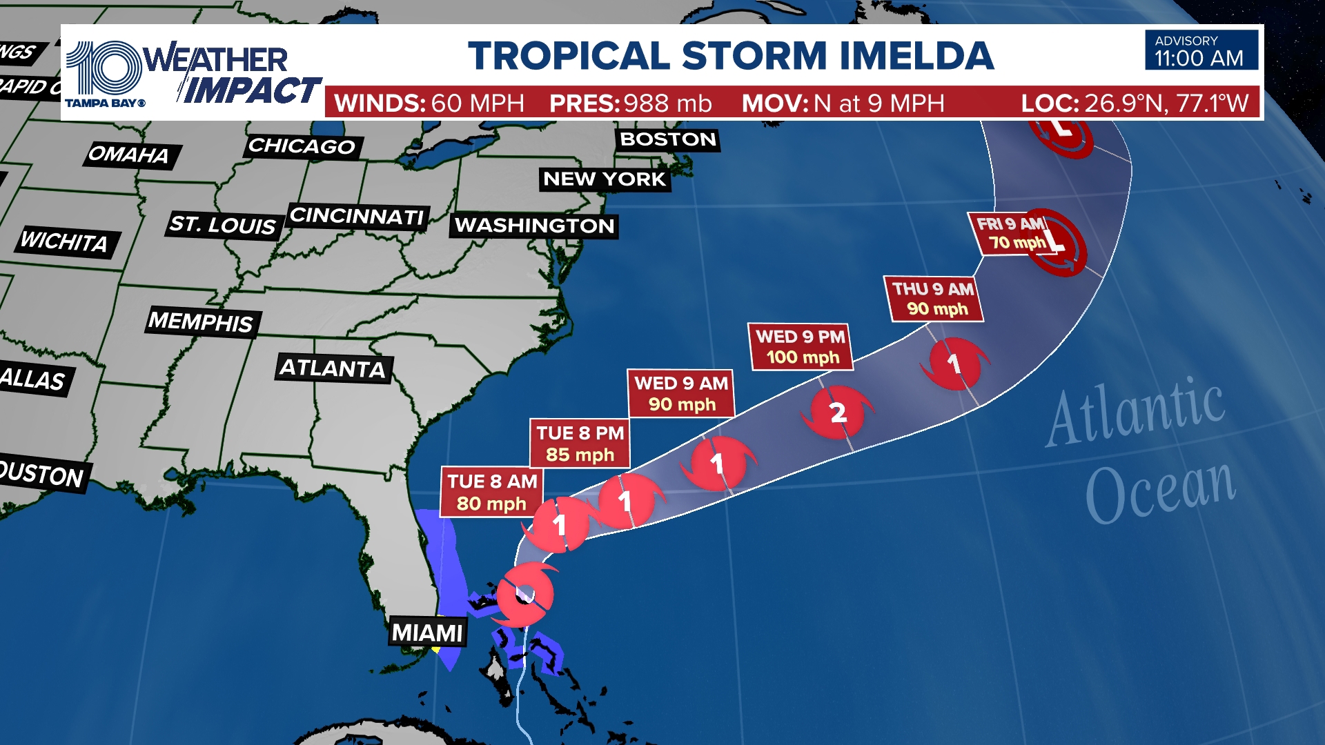Forecasters tracking Hurricane Humberto, Tropical Storm Imelda | wtsp.com