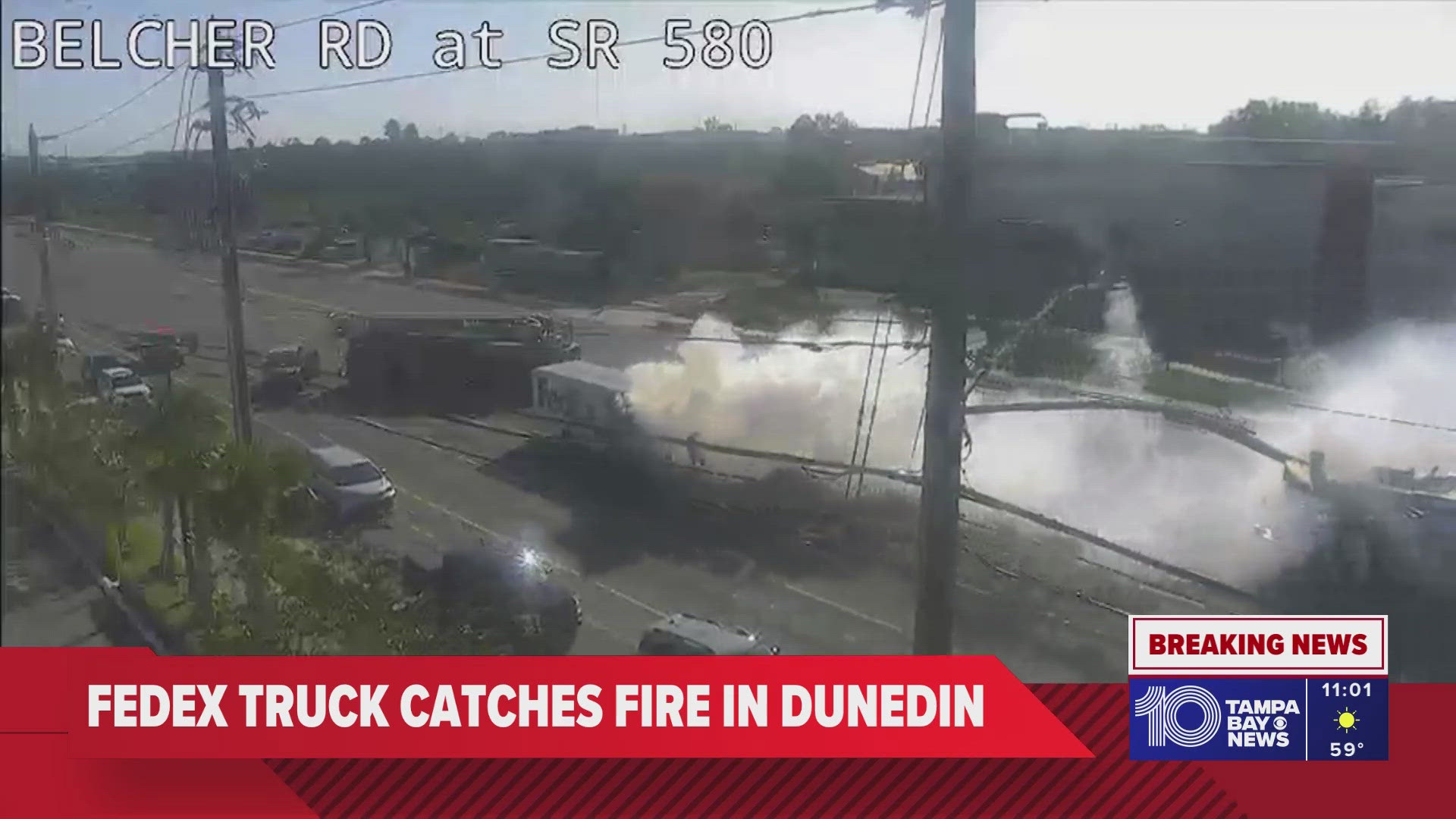 FedEx truck catches fire on Pinellas County roadway | wtsp.com